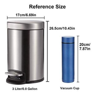 Round Small Trash Can with Lid Soft Close and Removable Inner Wastebasket, Anti-Fingerprint Brushed Stainless Steel Garbage Can for Bathroom Bedroom Office, 1.3Gal/5L