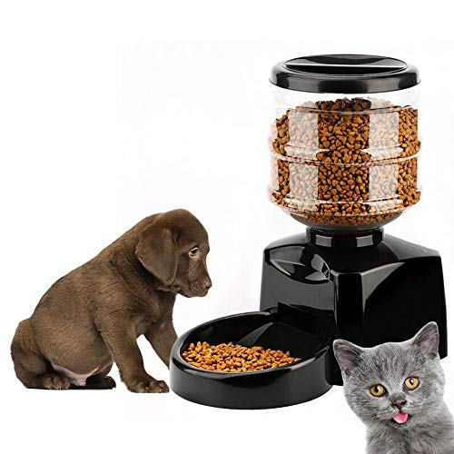 ZZK 5.5L Automatic Pet Feeder, Intelligent Automatic Feeder with Voice Message Recording and LCD Display, Large Intelligent Dog and Cat Food Bowl Dispenser,A