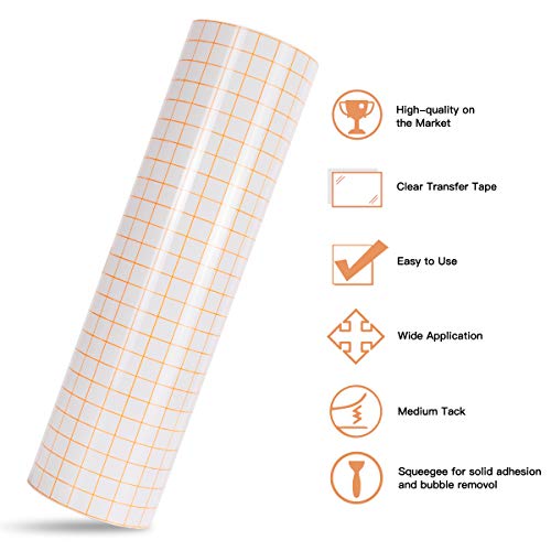 Transfer Tape for Vinyl - 12” x 70 FT w/Orange Alignment Grid for Adhesive Vinyl - Medium Tack Vinyl Transfer Tape for Silhouette Cameo, Cricut for Decals,Signs, Windows and Stickers