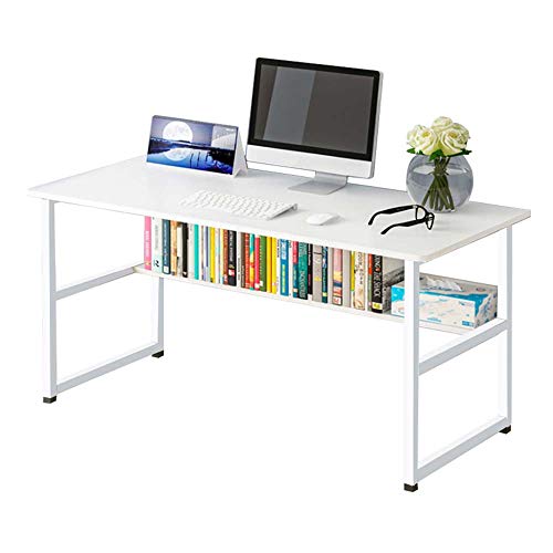 RICA-J Home Office Computer Desk with Bookshelf,43in Wood Computer Desk with Storage Shelves Modern Laptop Table Study Table Workstation for Home Office Furniture,Easy Assembly(White)