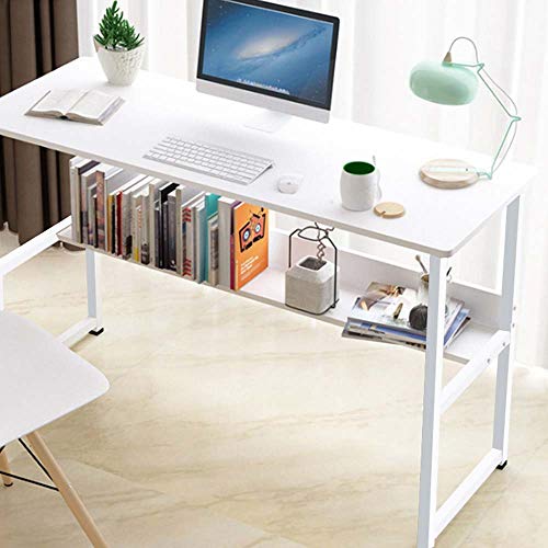 RICA-J Home Office Computer Desk with Bookshelf,43in Wood Computer Desk with Storage Shelves Modern Laptop Table Study Table Workstation for Home Office Furniture,Easy Assembly(White)