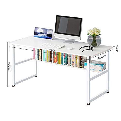 RICA-J Home Office Computer Desk with Bookshelf,43in Wood Computer Desk with Storage Shelves Modern Laptop Table Study Table Workstation for Home Office Furniture,Easy Assembly(White)