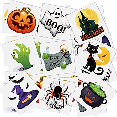 144 Pieces Halloween Temporary Kid Adult Halloween Themed Waterproof Temporary Stickers Party Decoration Supplies for Halloween Party Favor, Treats, Decor, Goodie Bag, 9 Styles