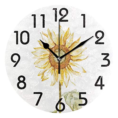 Naanle Beautiful Sunflowers Painting Art Round Wall Clock, 9.5 Inch Battery Operated Quartz Analog Quiet Desk Clock for Home,Kitchen,Office,School