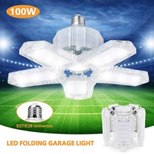 TYCOLIT LED Garage Lighting, Deformable LED Ceiling Lights with 5 Adjustable Panels, 80W/100W LED Shop Lamp for Warehouse, Workshop, Basement, Gym (100W)