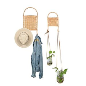 Bloomingville Woven Rattan, Set of 2 Wall Hooks, Natural