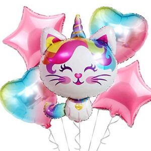 omg party factory caticorn party supplies balloon decorations | birthday decor for girls cat unicorn theme | fancy rainbow kitty balloons for bday or baby shower | mylar foil balloon set for kids