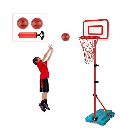 E EAKSON Kids Basketball Hoop Stand Adjustable Height 2.9 ft -6.2 ft Indoor Basketball Hoop Outdoor Toys Outside Backyard Games Mini Hoop Basketball Goal Gifts for Boys Girls Toddler Age 3 4 5 6 7 8