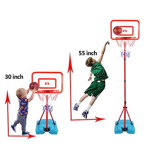 E EAKSON Kids Basketball Hoop Stand Adjustable Height 2.9 ft -6.2 ft Indoor Basketball Hoop Outdoor Toys Outside Backyard Games Mini Hoop Basketball Goal Gifts for Boys Girls Toddler Age 3 4 5 6 7 8