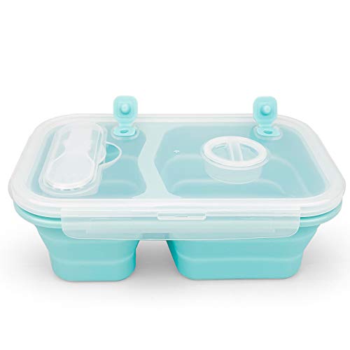 CARTINTS Collapsible Silicone Lunch Box Silicone Lunch Containers Collapsible Bowls with Lids for Camping, Microwave and Freezer Safe, with 2 Compartments