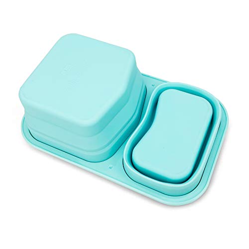 CARTINTS Collapsible Silicone Lunch Box Silicone Lunch Containers Collapsible Bowls with Lids for Camping, Microwave and Freezer Safe, with 2 Compartments