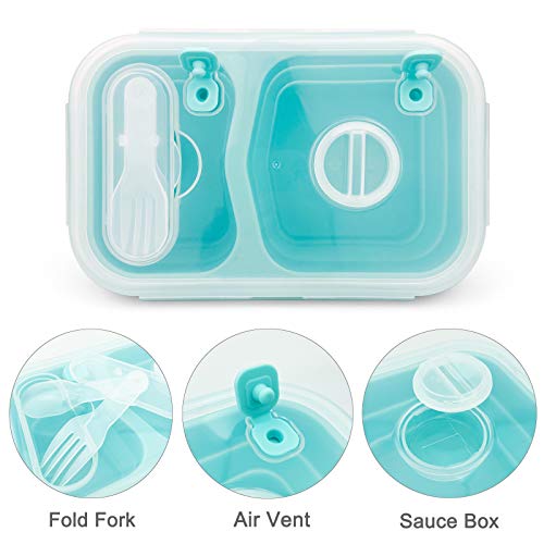 CARTINTS Collapsible Silicone Lunch Box Silicone Lunch Containers Collapsible Bowls with Lids for Camping, Microwave and Freezer Safe, with 2 Compartments