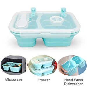 CARTINTS Collapsible Silicone Lunch Box Silicone Lunch Containers Collapsible Bowls with Lids for Camping, Microwave and Freezer Safe, with 2 Compartments