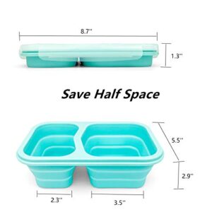 CARTINTS Collapsible Silicone Lunch Box Silicone Lunch Containers Collapsible Bowls with Lids for Camping, Microwave and Freezer Safe, with 2 Compartments