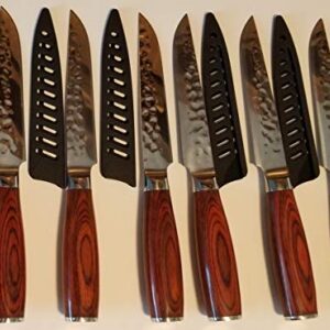 D&G Dinner Steak Knives - Non Serrated - Hammered Japanese High Carbon 7CR17 Stainless Steel - Set of 6