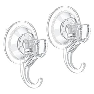 vis'v suction cup hooks, small clear heavy duty vacuum suction cups with hooks removable window glass door suction hangers reusable suction cup holders for kitchen bathroom shower wreath - 2 pcs