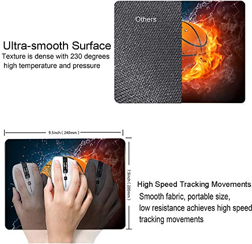 Gaming Mouse Pad,Basketball Ball in fire and Water Mouse Pad Non-Slip Rubber Base Mouse Pads for Computers Laptop Office, 9.5"x7.9"x0.12" Inch(240mm x 200mm x 3mm)