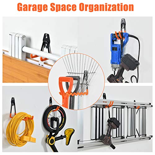 AOBEN Garage Hooks,24PCS Heavy Duty Garage Hanger Organizer Anti-Slip Double Wall Garage Storage Hooks for Ladder, Power Tool,Bike,Ropes (23 Hooks & 1 hoder Strap)-Gery