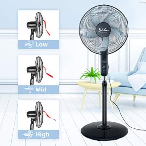 Simple Deluxe Oscillating 16″ Adjustable 3 Speed Pedestal Stand Fan with Remote Control for Indoor, Bedroom, Living Room, Home Office & College Dorm Use, 16 Inch, Black