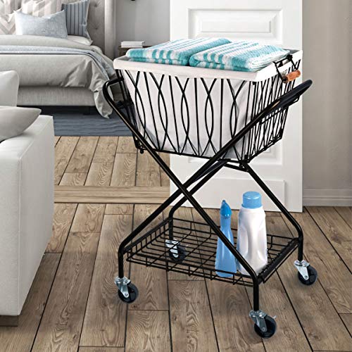 Artesa Verona Collapsible Laundry Cart with Basket, Black