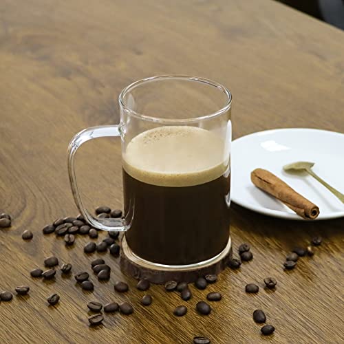 HORLIMER 16 oz Glass Coffee Mugs Set of 6, Clear Coffee Cup with Handle for Tea Cappuccino Latte Milk Juice Hot Beverages