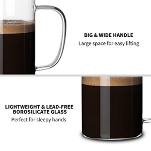 HORLIMER 16 oz Glass Coffee Mugs Set of 6, Clear Coffee Cup with Handle for Tea Cappuccino Latte Milk Juice Hot Beverages