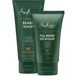 sheamoisture beard wash for men & detangler set - beard wash kit w/maracuja oil & fair trade organic shea butter, cleanser & softener (2 piece set)