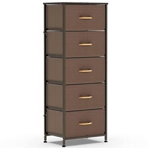 dhmaker fabric dresser for bedroom, vertical dresser with 5 drawers, storage tower with fabric organizer, tall dresser, dresser & chests of drawers for closet, nursery hallway, brown