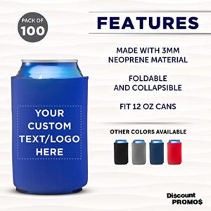 Custom Neoprene Collapsible Can Coolers 12 oz. Set of 100, Personalized Bulk Pack - Great for Beer, Soda, Other Beverages - Royal Blue