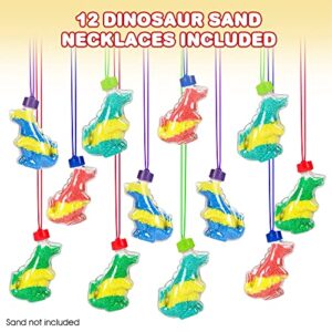 ArtCreativity Sand Art Dinosaur Bottle Necklaces, Pack of 12, Sand Art Craft Kit with Dinosaur Shaped Bottles, Craft Party Supplies and Party Favors for Kids - Sand Sold Separately