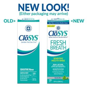 CloSYS Sensitive Mouthwash, 32 Ounce, 2 Count, Gentle Mint, Alcohol Free, Dye Free, pH Balanced, Helps Soothe Mouth Sensitivity, Fights Bad Breath