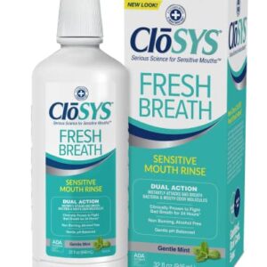 CloSYS Sensitive Mouthwash, 32 Ounce, 2 Count, Gentle Mint, Alcohol Free, Dye Free, pH Balanced, Helps Soothe Mouth Sensitivity, Fights Bad Breath