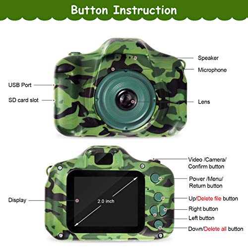 DEKER Kids Camera Underwater Waterproof Camera for Best Christmas Birthday Gifts for Boys Girls Age 3-12 HD Digital Video Camera Mini Children Camcorder Camera 2 Inch IPS Screen with 32GB Card (Green)