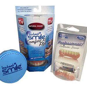 Instant Smile Comfort Fit Flex Teeth - Natural Shade Upper and Lower Kit with Vented Cleaning Case