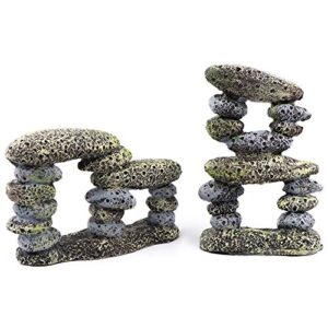 aqua kt aquarium landscape cobblestone stacked stones for cichlid fish hiding betta hideout tank decoration, pack of 2