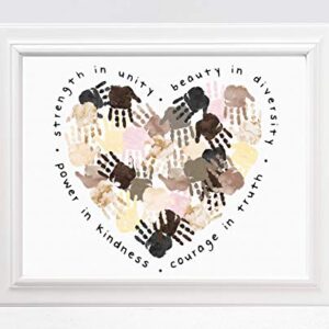 Diversity Art for Kids Hand Prints Strength in Unity Beauty in Diversity Power in Kindness - Promote Unity Celebrate Diversity - UNFRAMED Poster Print 5x7" 8x10" 11x14" 16x20" or 24x36"