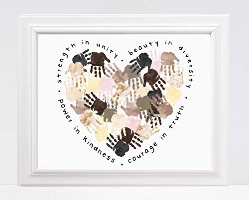 Diversity Art for Kids Hand Prints Strength in Unity Beauty in Diversity Power in Kindness - Promote Unity Celebrate Diversity - UNFRAMED Poster Print 5x7" 8x10" 11x14" 16x20" or 24x36"