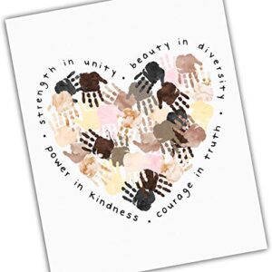 Diversity Art for Kids Hand Prints Strength in Unity Beauty in Diversity Power in Kindness - Promote Unity Celebrate Diversity - UNFRAMED Poster Print 5x7" 8x10" 11x14" 16x20" or 24x36"