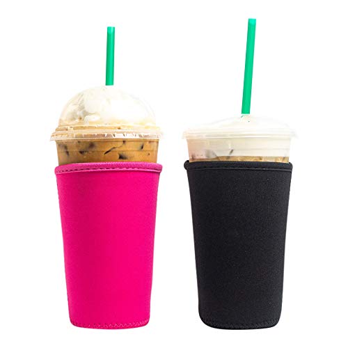 Baxendale and Co Reusable Neoprene Insulator Sleeves for Iced Coffee and Cold Drink Cups (2 PK Medium 22-24oz, Black & Pink Mix)