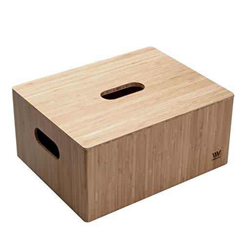 MobileVision Bamboo Storage Box PLUS LID COMBO, 14”x11”x 6.5”, Durable Bin w/Handles, For Clothes, Shoes, Arts & Crafts, Closet & Office Shelf