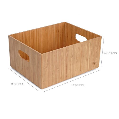 MobileVision Bamboo Storage Box PLUS LID COMBO, 14”x11”x 6.5”, Durable Bin w/Handles, For Clothes, Shoes, Arts & Crafts, Closet & Office Shelf