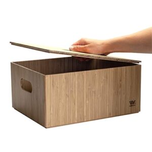 MobileVision Bamboo Storage Box PLUS LID COMBO, 14”x11”x 6.5”, Durable Bin w/Handles, For Clothes, Shoes, Arts & Crafts, Closet & Office Shelf