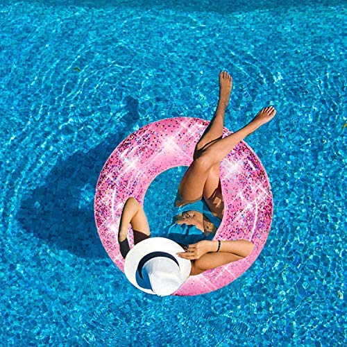 Vermo Pink Glitter Swim Ring for Pool Beach Lake Glitter Pool Inflatable Swim Tube Glitter Swim Ring for Kids, Adults Glitter Pool Floating Tube Inflatable Pool Float Glitter Pool Ring (48 Inch)