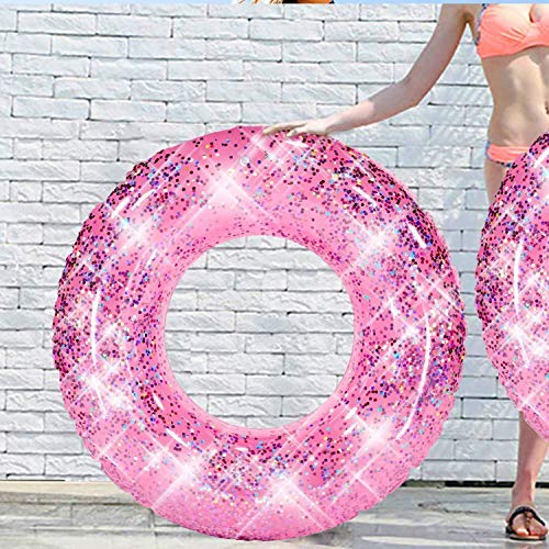 Vermo Pink Glitter Swim Ring for Pool Beach Lake Glitter Pool Inflatable Swim Tube Glitter Swim Ring for Kids, Adults Glitter Pool Floating Tube Inflatable Pool Float Glitter Pool Ring (48 Inch)