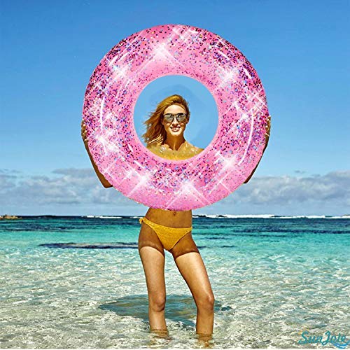 Vermo Pink Glitter Swim Ring for Pool Beach Lake Glitter Pool Inflatable Swim Tube Glitter Swim Ring for Kids, Adults Glitter Pool Floating Tube Inflatable Pool Float Glitter Pool Ring (48 Inch)