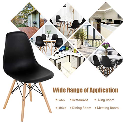 GOFLAME DSW Dining Chairs, Shell Plastic Chairs with Wood Legs, Modern Style Armless Chairs for Living Room Kitchen Bedroom, Eiffel DSW Style Side Chairs with Ergonomic Backrest Set of 2, Black