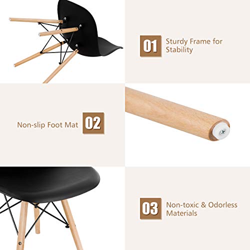 GOFLAME DSW Dining Chairs, Shell Plastic Chairs with Wood Legs, Modern Style Armless Chairs for Living Room Kitchen Bedroom, Eiffel DSW Style Side Chairs with Ergonomic Backrest Set of 2, Black