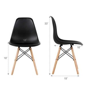 GOFLAME DSW Dining Chairs, Shell Plastic Chairs with Wood Legs, Modern Style Armless Chairs for Living Room Kitchen Bedroom, Eiffel DSW Style Side Chairs with Ergonomic Backrest Set of 2, Black