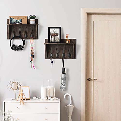 Coat Rack with Shelf Coat Rack with Hooks Coat Rack Wall Mounted Floating Shelves Wood Hanging Storage for Entryway Bathroom Bedroom Living Room Shelf for Towel Key Set of 2