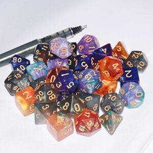 Galaxy DND Dice 5 X 7Sets, 35Pieces Glitter Sparkle Cosmic Mixed Polyhedral DND Dice for RPG MTG Table Game Dice